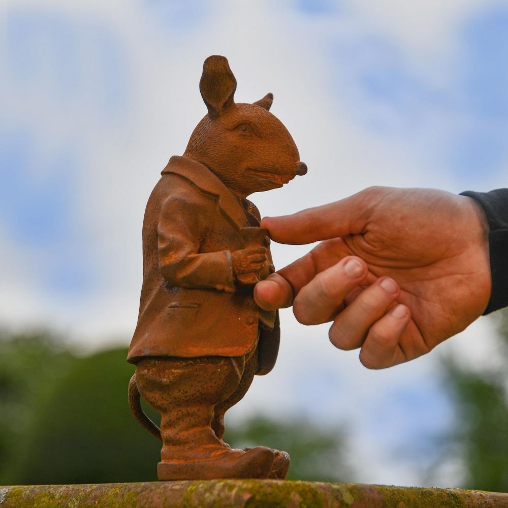 Rustic Cast Iron Mouse in Suit Sculpture- Small | Black Country Metalworks