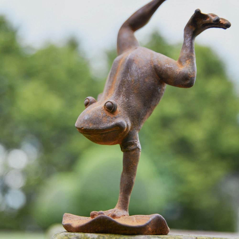 Rustic Cast Iron "Handstanding" Frog Sculpture | Black Country Metalworks