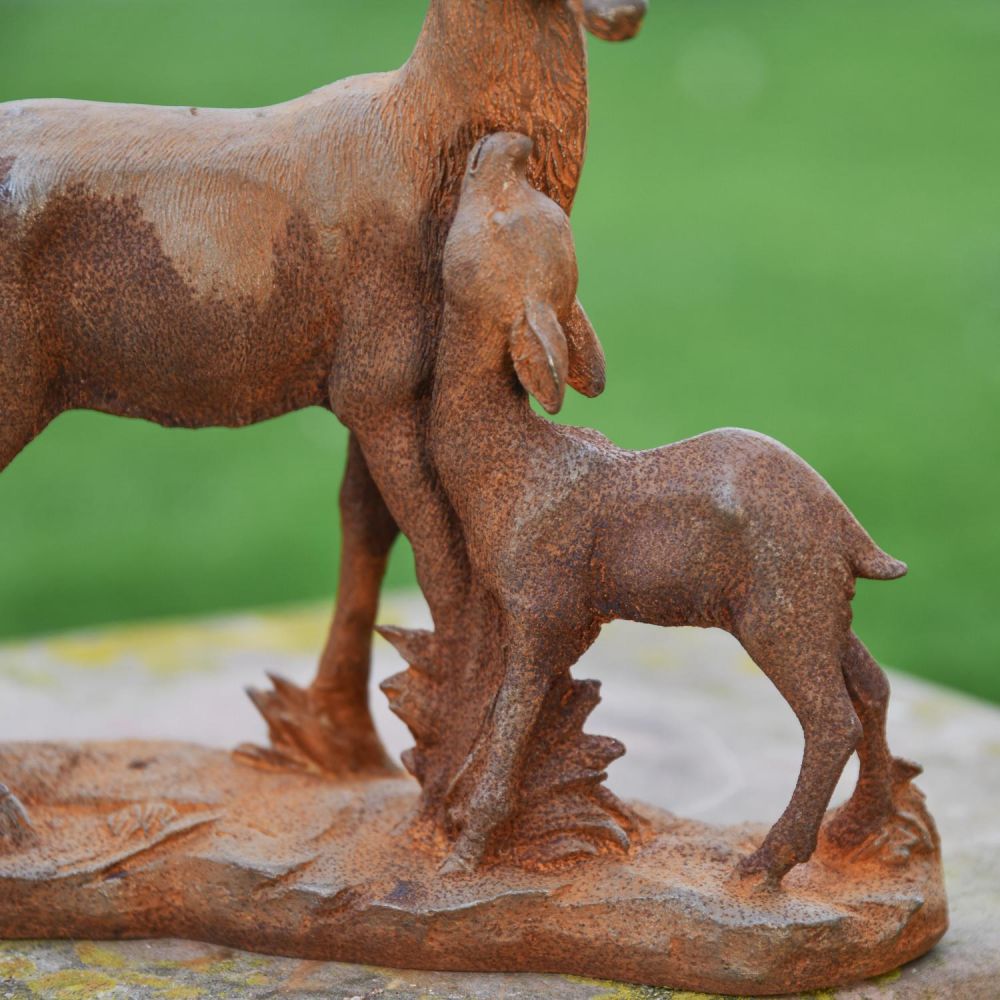 Rustic Cast Iron Deer & Calf Sculpture | Black Country Metalworks