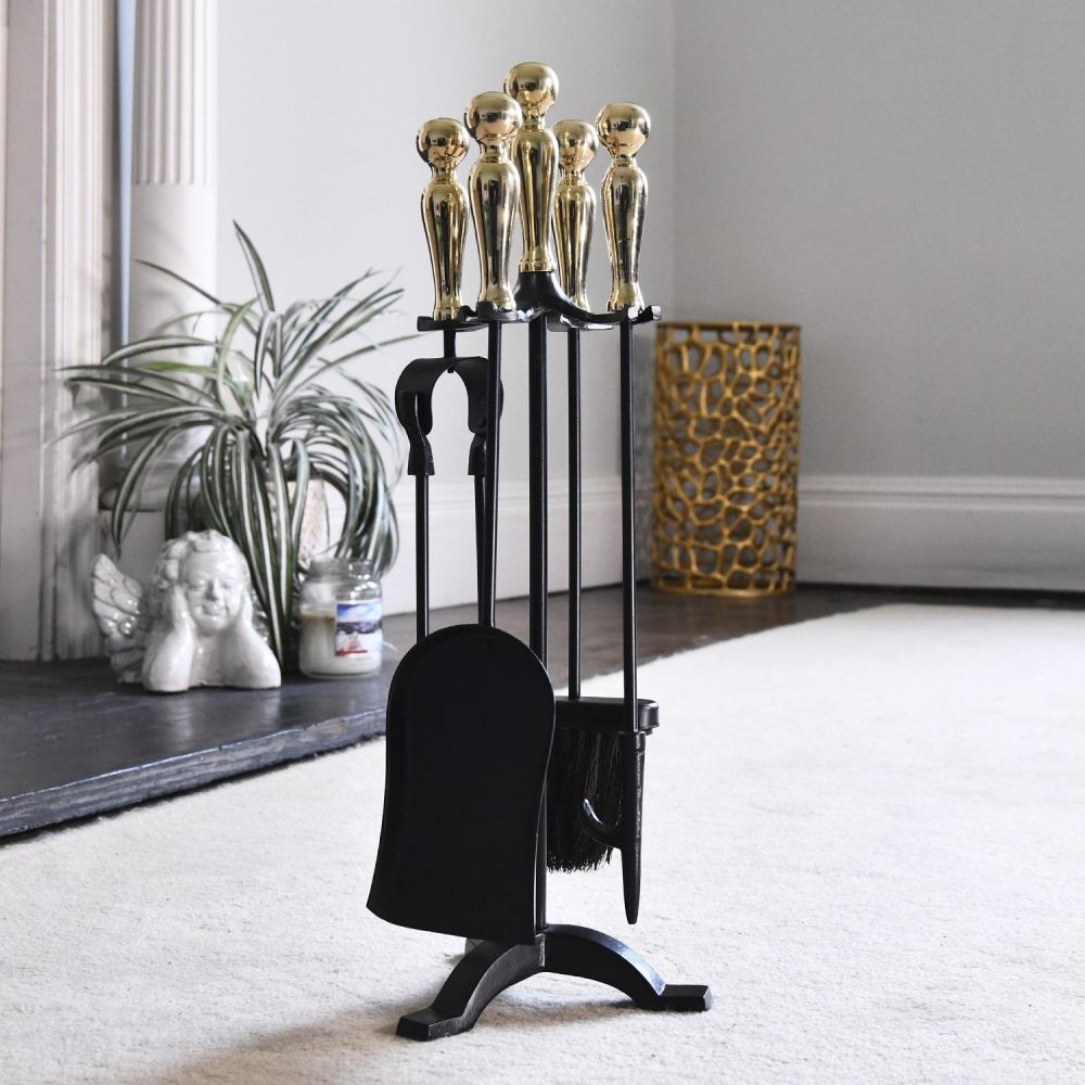 Traditional Polished Brass & Black Companion Set 56cm | Black Country ...