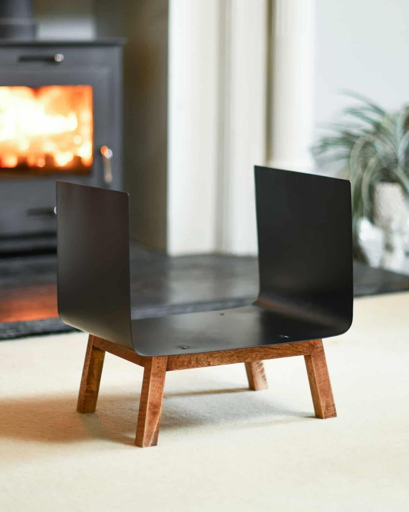 Contemporary Steel & Wood Log Holder | Black Country Metalworks