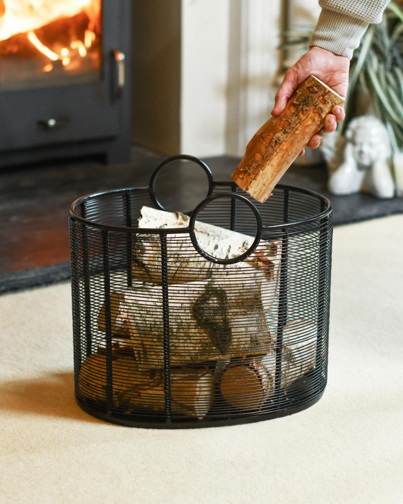 Black Contemporary "Oval" Design Log Holder | Black Country Metalworks