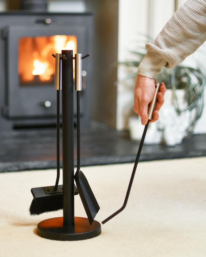 Contemporary Three Piece Companion Set With Brushed Steel Handles ...