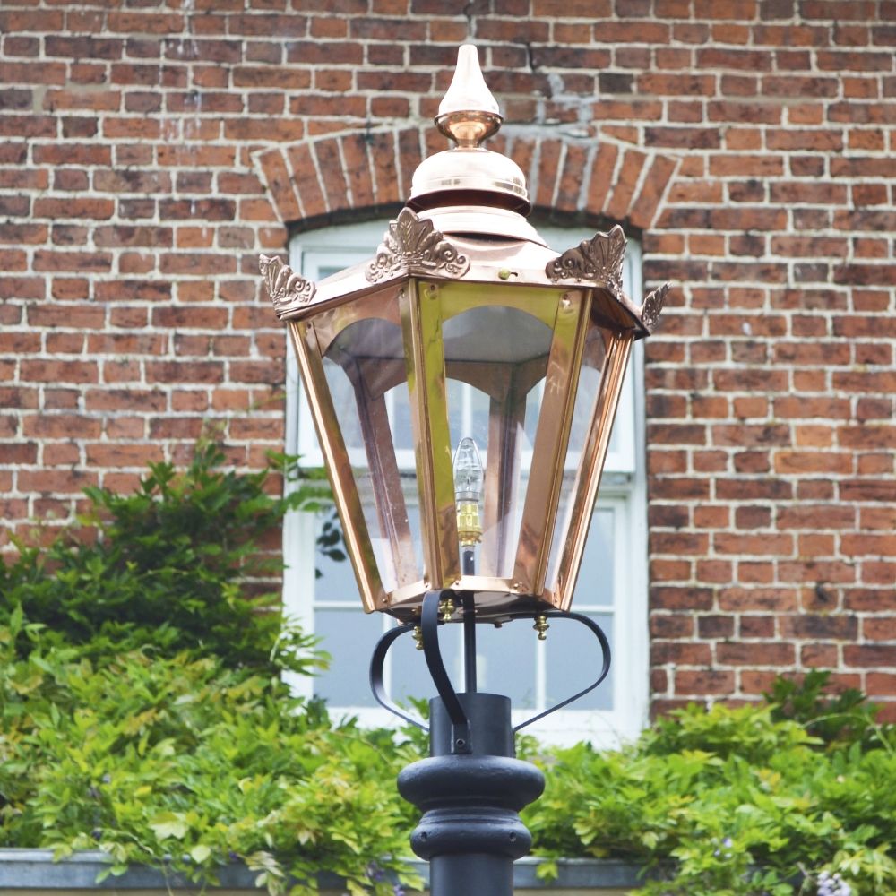 Copper Concordia Hexagonal Extra Large Lantern & Lamp Post Set | Black ...