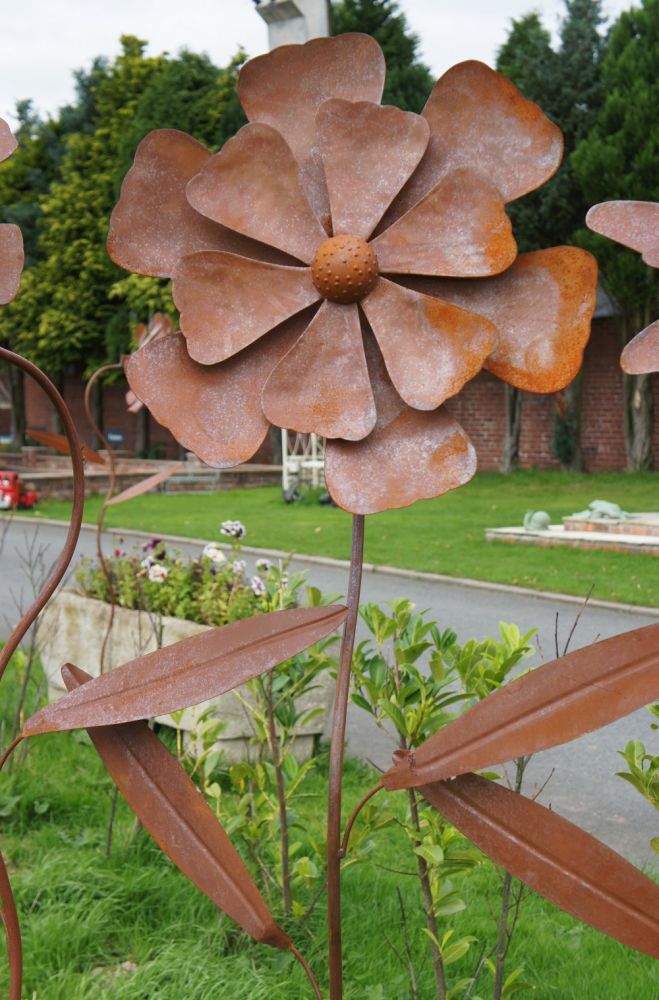 Metal Flower Garden Sculptures | Poppies, Roses, Gerberas | Black ...