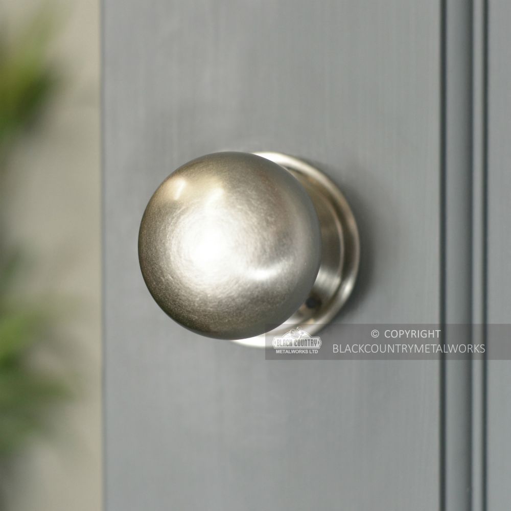 Round Brushed Nickel Door Knobs | Black Country Metalworks