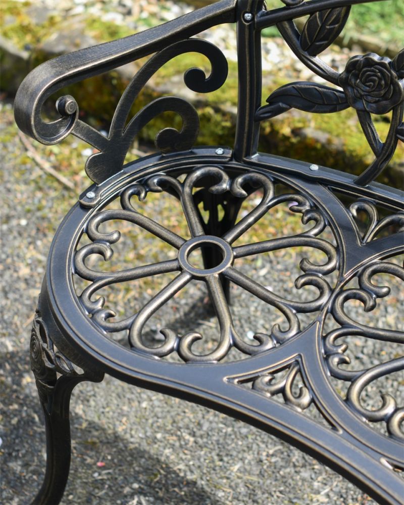 Cast Aluminium "Tri-Floral" Bronze Two Seater Garden Bench | Black ...