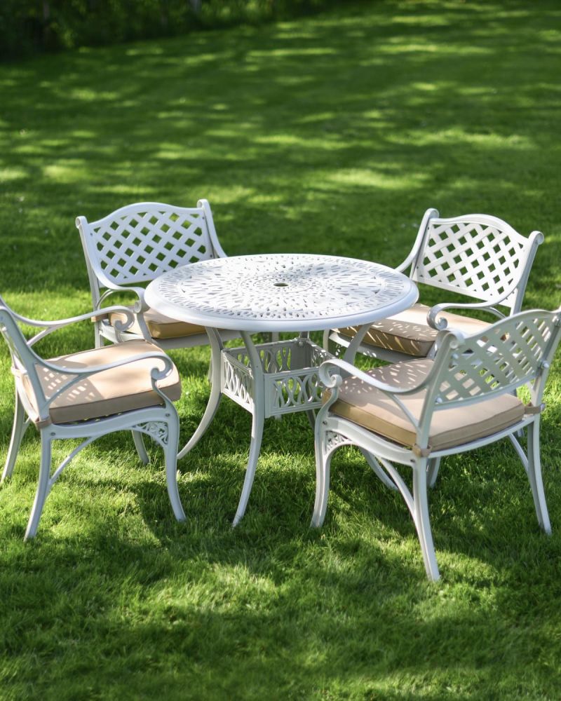 Deluxe “Aether” Outdoor Four Seater Garden Table & Chair Set in White ...