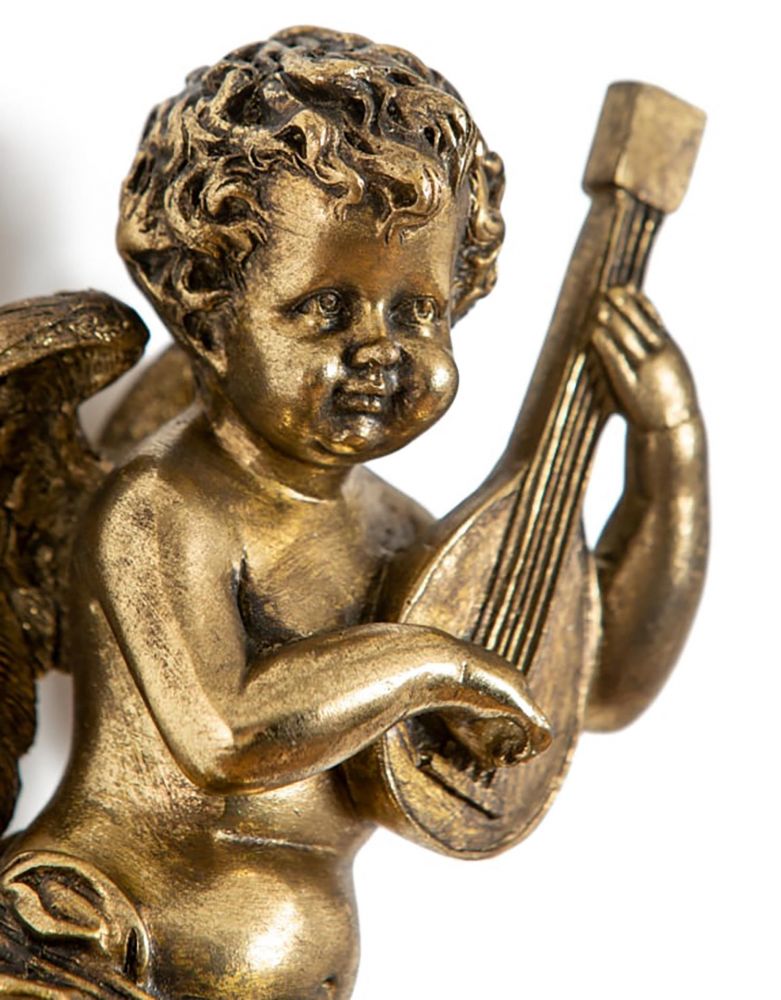 Deluxe Gold-Painted Cherub with Guitar Wall Art | Black Country Metalworks