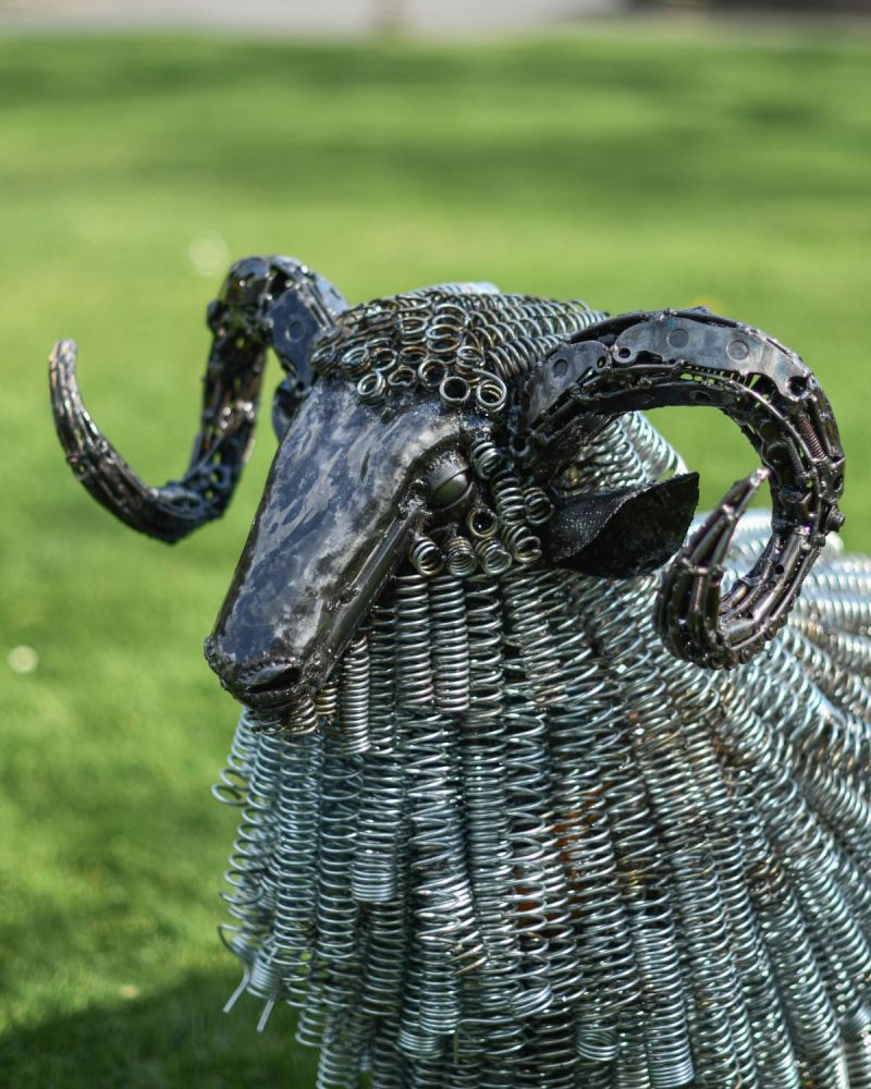 Deluxe Recycled Twisted Metal Ram Garden Sculpture - Life Size Outdoor ...