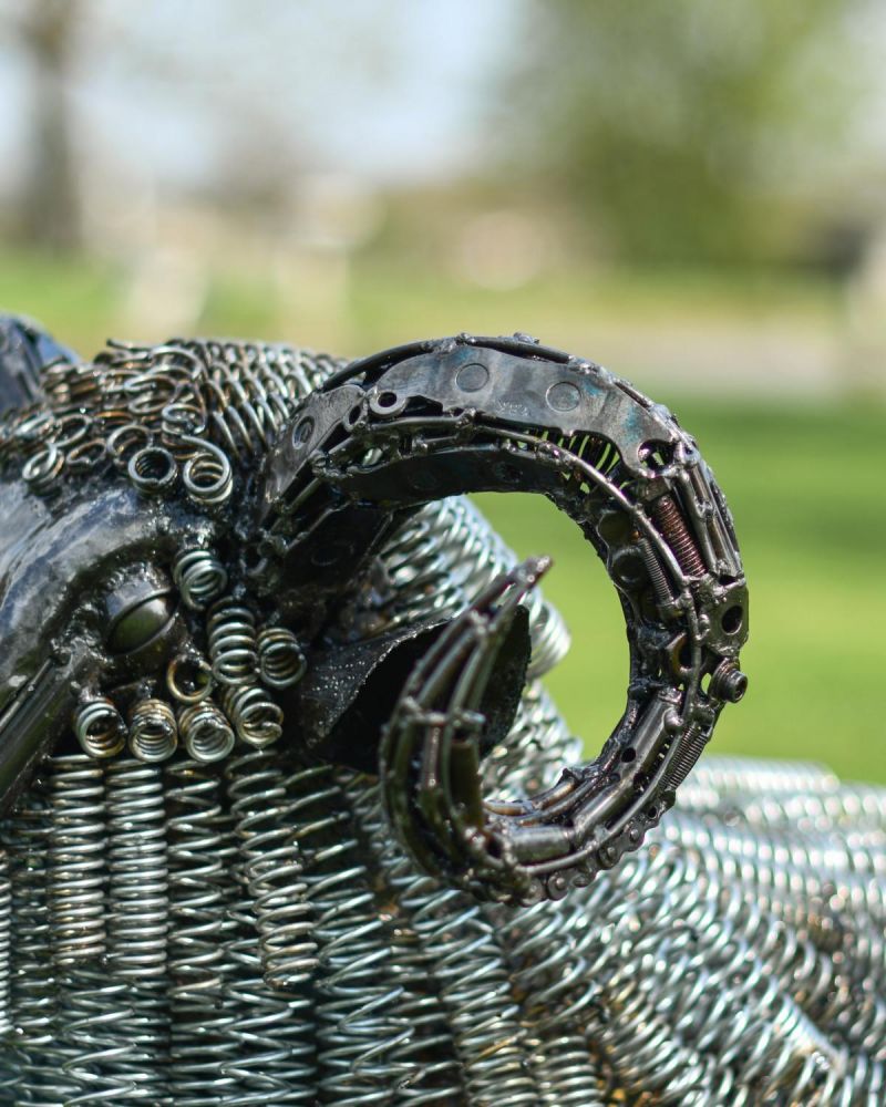 Deluxe Recycled Twisted Metal Ram Garden Sculpture - Life Size Outdoor ...