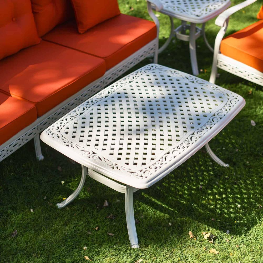 Deluxe White "Elmswood" Outdoor Five Seater Sofa, Table & Chair Set ...