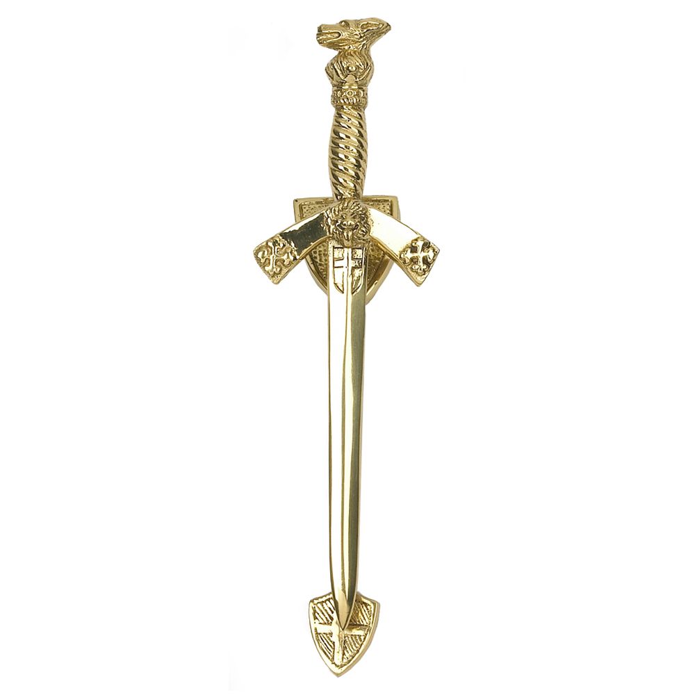 “Heraldic Sword” Polished Brass Door Knocker | Black Country Metalworks