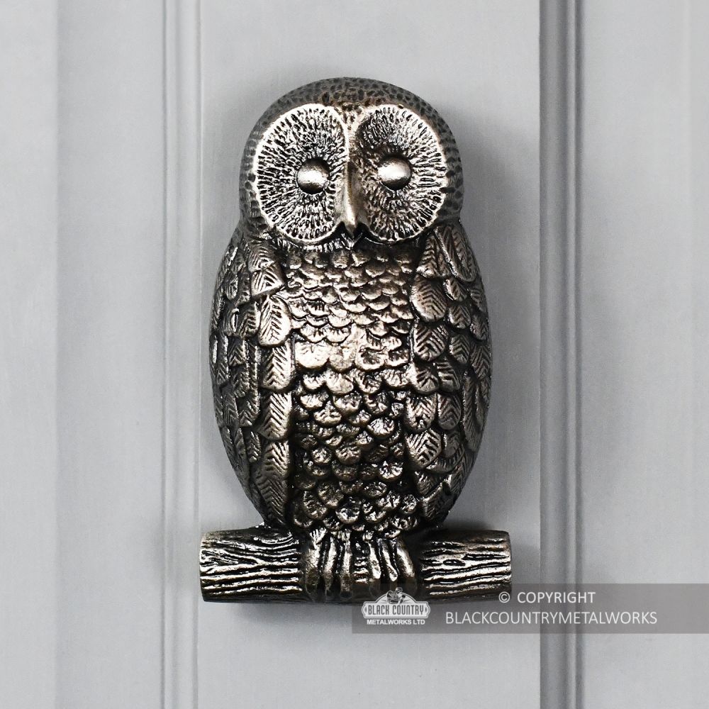 Antique Pewter Owl Door Knocker | Black Country Metalworks