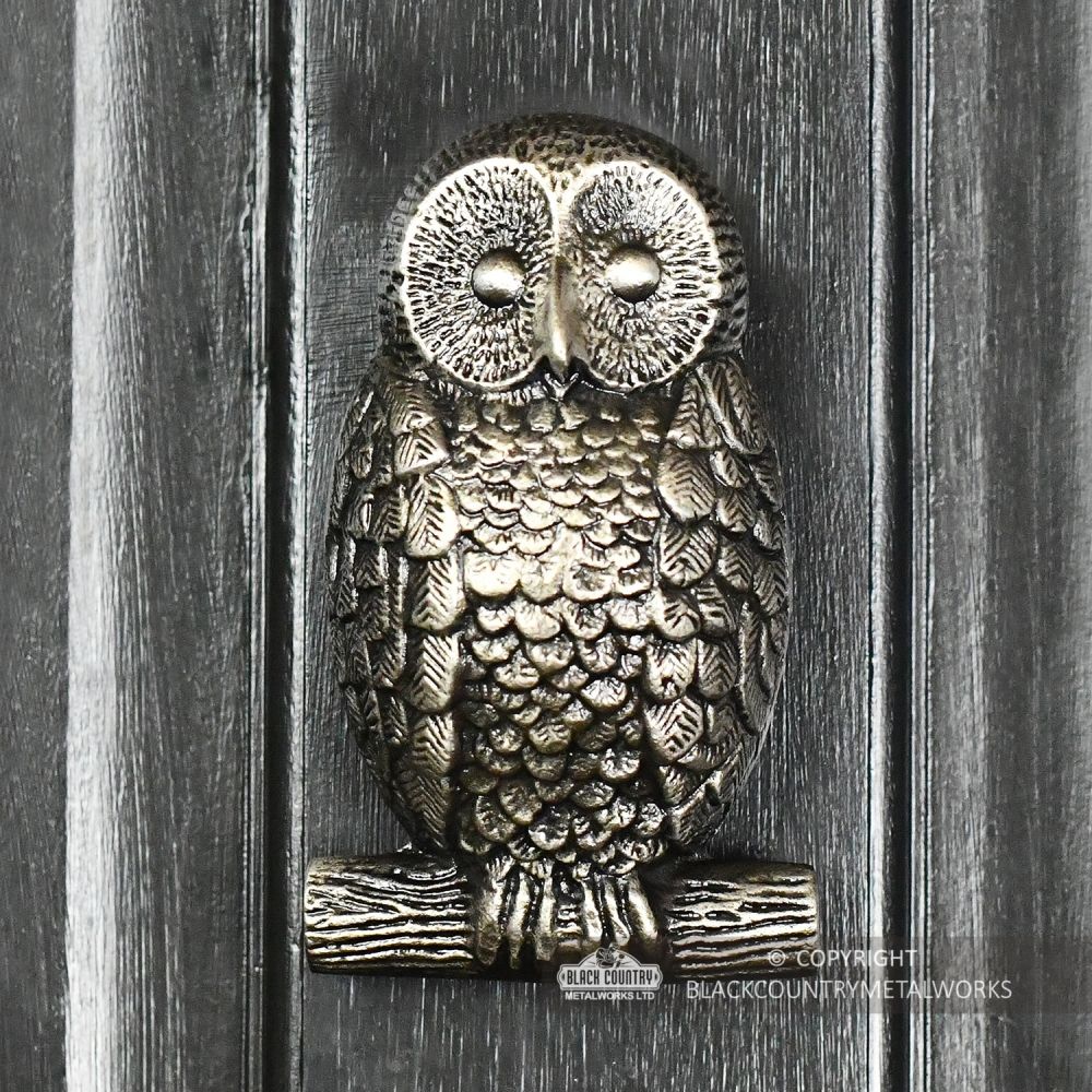 Antique Pewter Owl Door Knocker | Black Country Metalworks