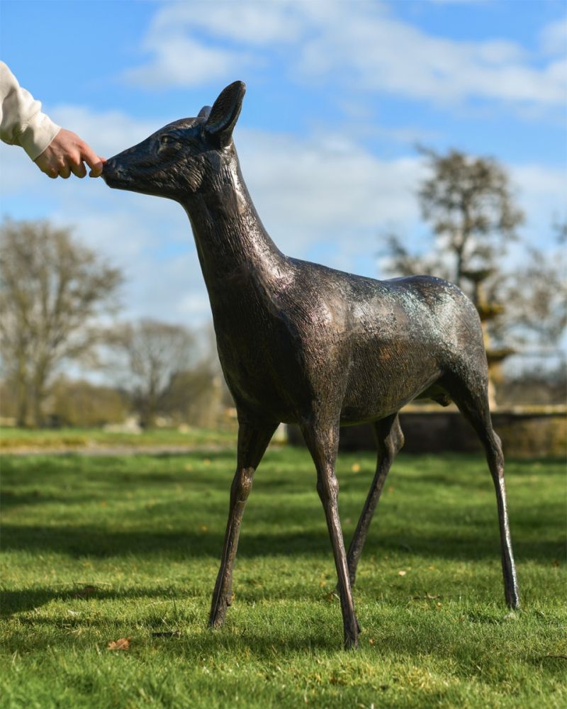 Cast Aluminium Brushed Bronze Standing "Spirit" Doe Sculpture | Black ...