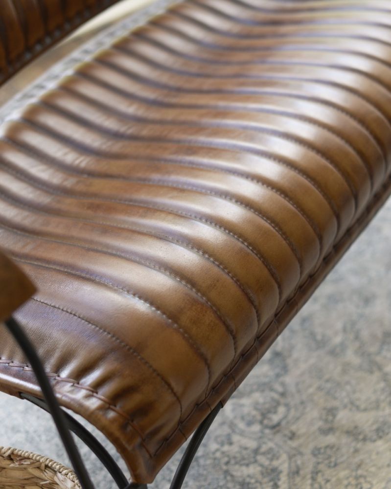 Traditional Brown Leather and Iron Two Seater Chair | Black Country Metalworks