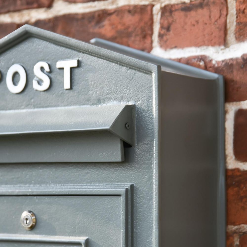 "Osteler Oppulence" Grey Wall Mounted Post Box with White Lettering ...