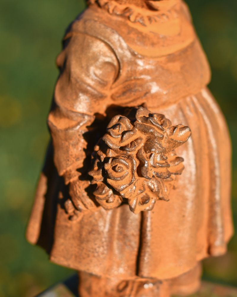 Rustic Cast Iron Rabbit Holding Flowers Sculpture | Black Country ...