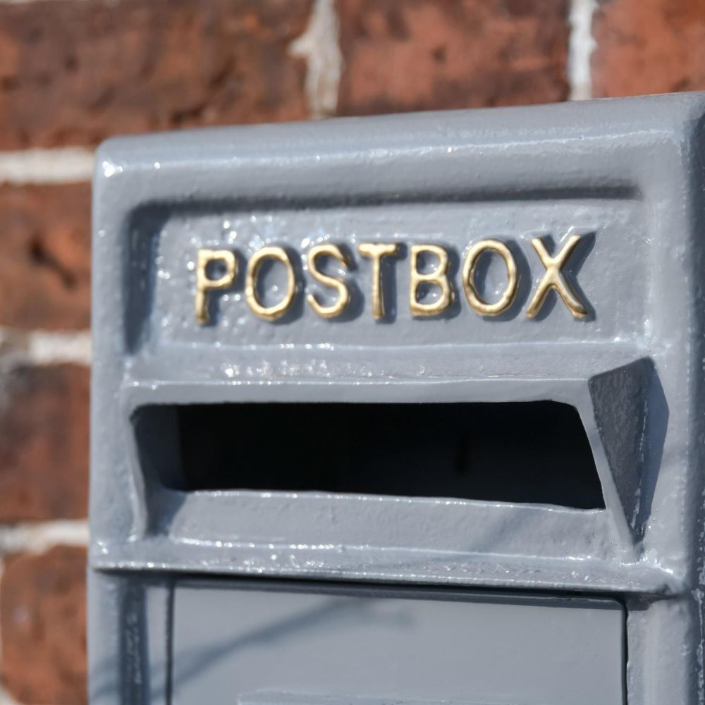 Traditional Grey & Gold Wall Mounted Post Box | Black Country Metalworks