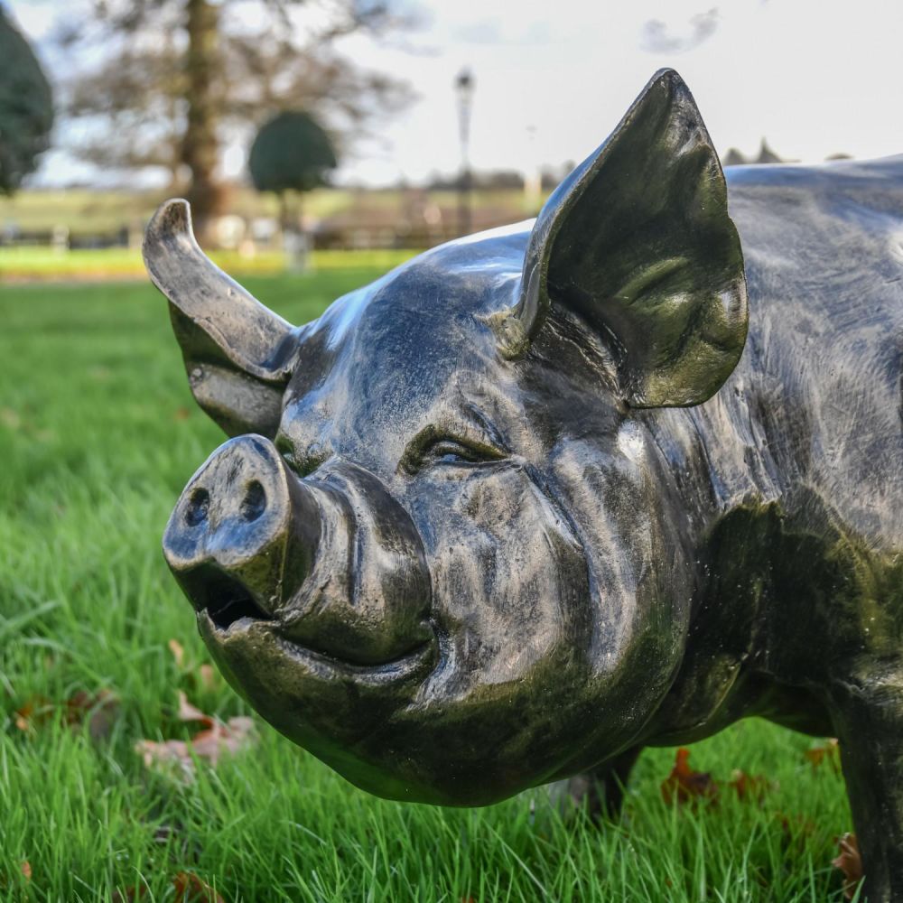 Brushed Gold Large Pig Garden Sculpture | Black Country Metalworks