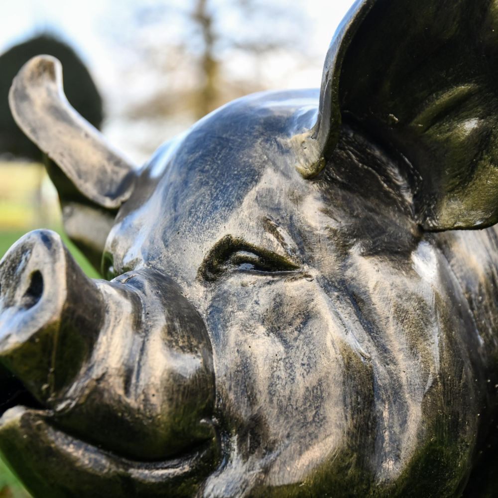 Brushed Gold Large Pig Garden Sculpture | Black Country Metalworks