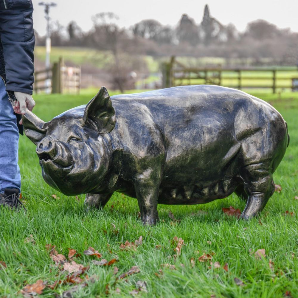 Brushed Gold Large Pig Garden Sculpture | Black Country Metalworks