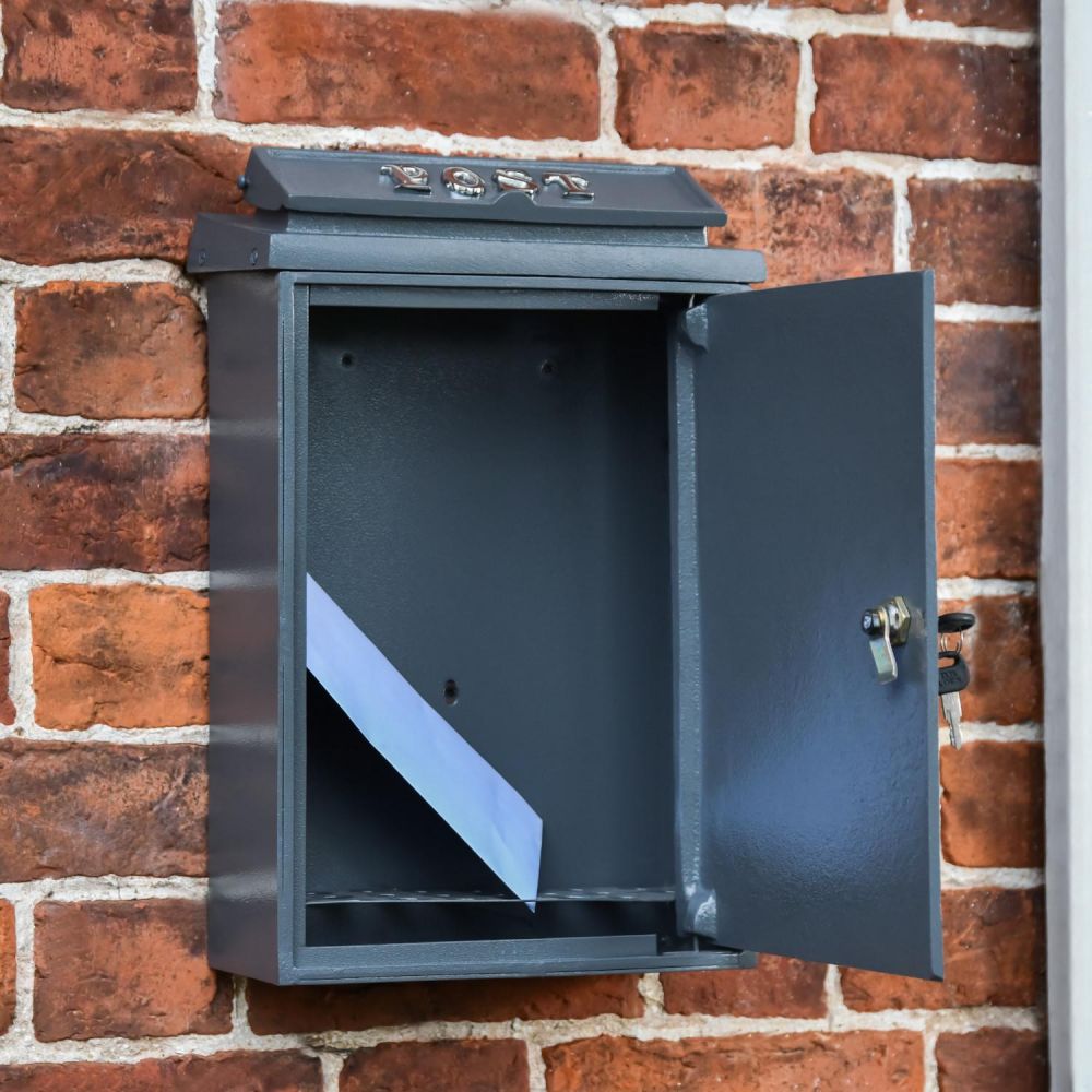 Wall Mounted Post Box with Bright Chrome Lettering - Grey Finish ...