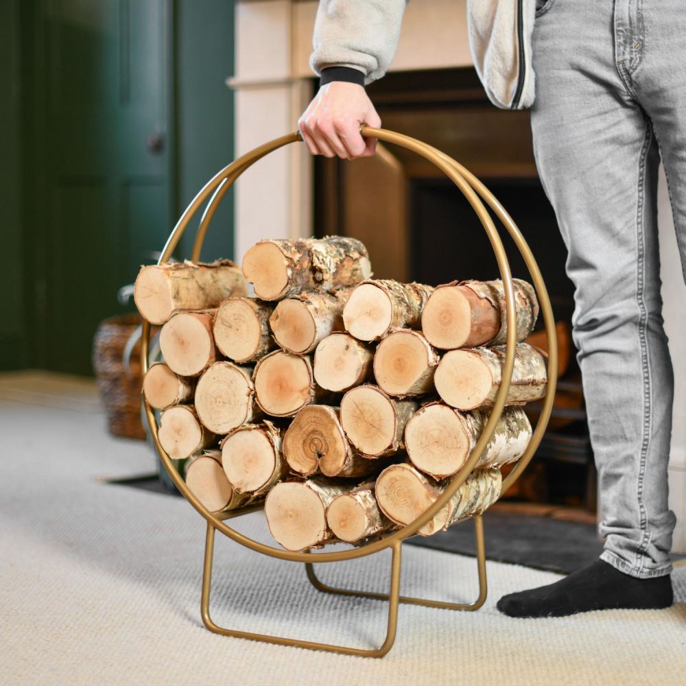 Gold Finish Circular Log Rack & Holder | Black Country Metalworks