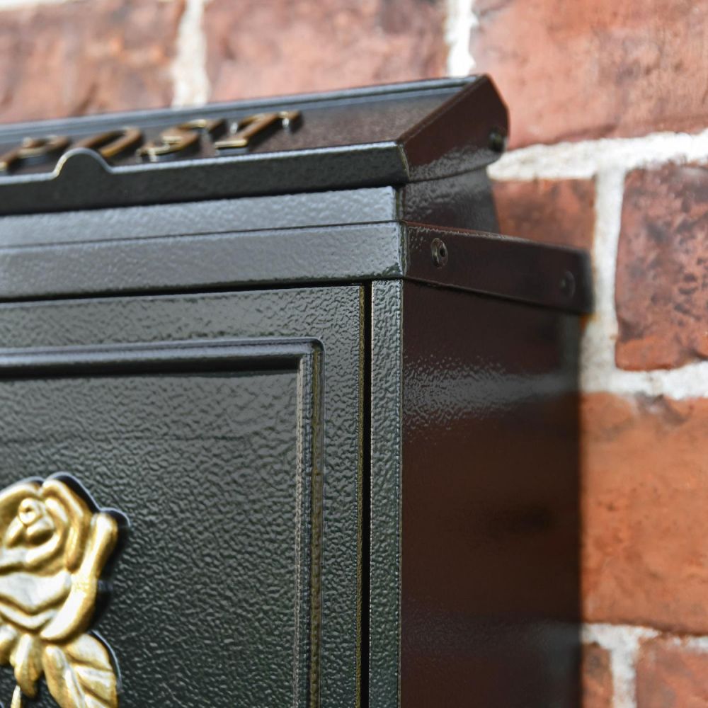 Gold Rose "Oxford" Wall Mounted Post Box | Black Country Metalworks