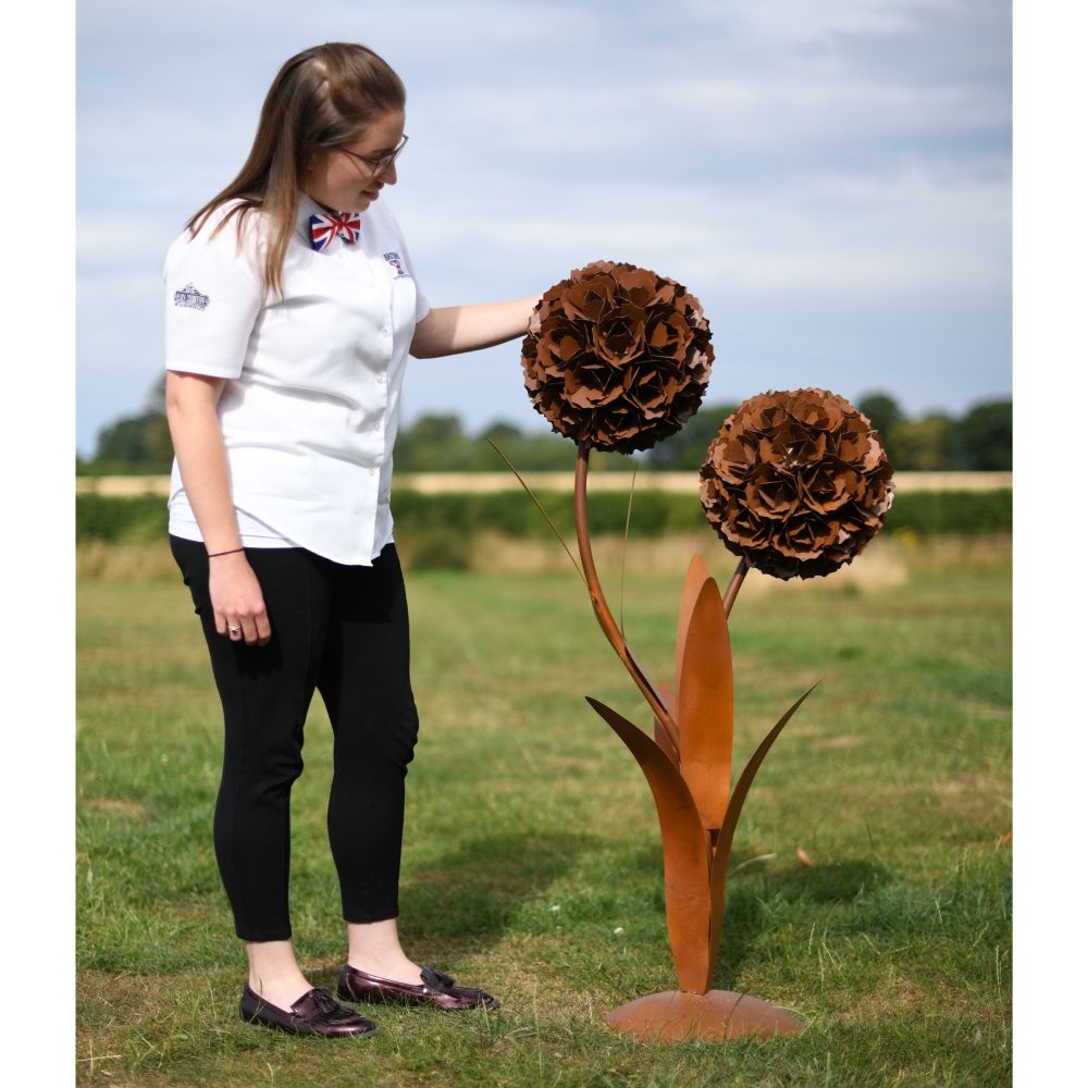 Dual Flower Rustic Garden Sculpture | Black Country Metalworks