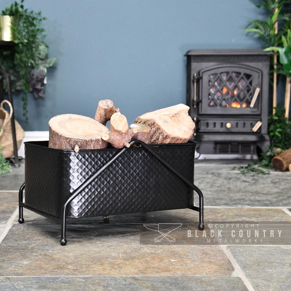Modern Diamond Embossed Log Rack & Holder | Black Country Metalworks