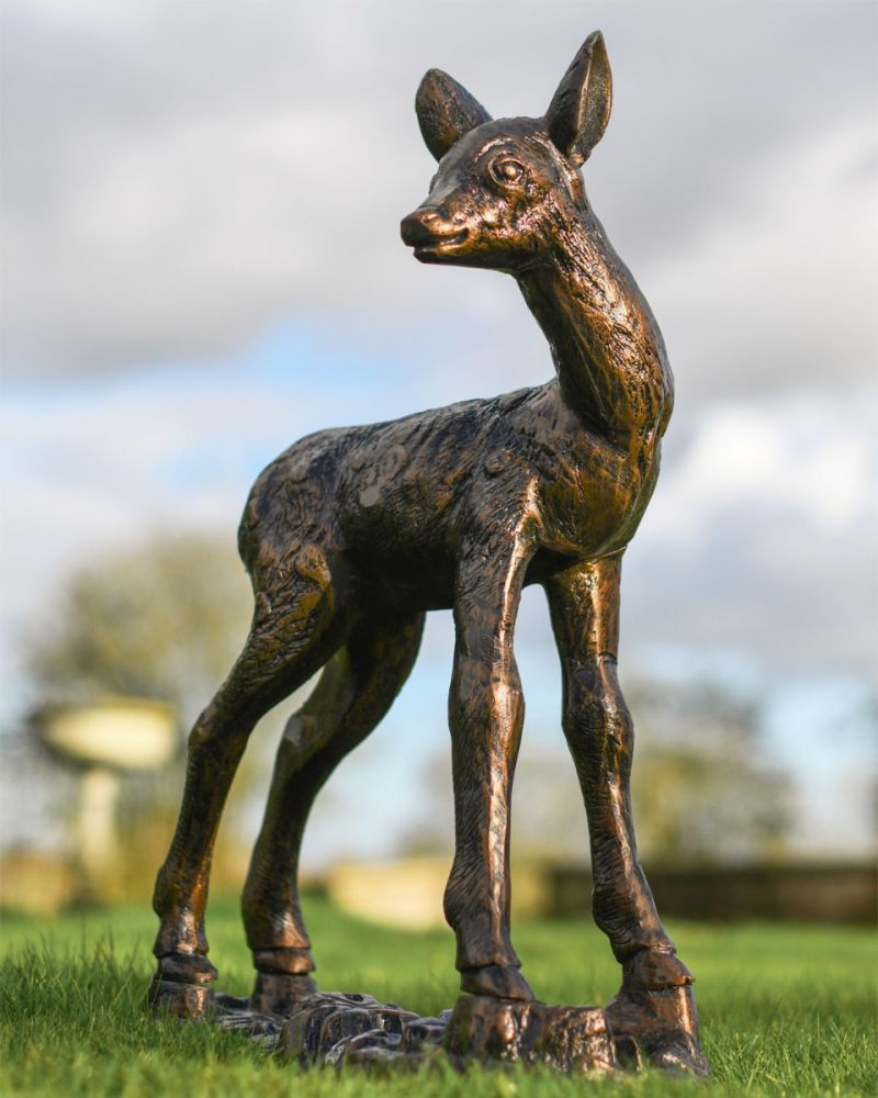 "Hazel" Fawn On Base Garden Sculpture | Black Country Metalworks