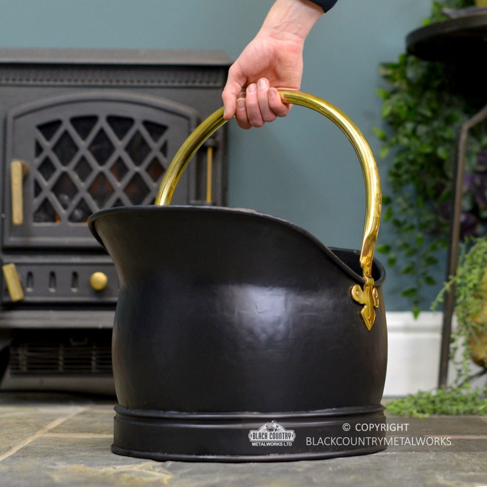 Polished Brass & Black Iron Traditional Coal Bucket - 29cm | Black ...