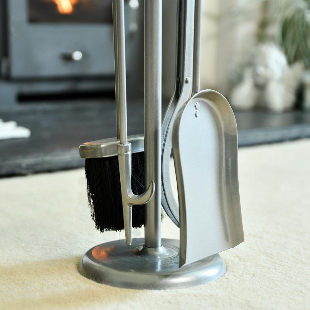 Modern Brushed Pewter Companion Set 64cm | Black Country Metalworks