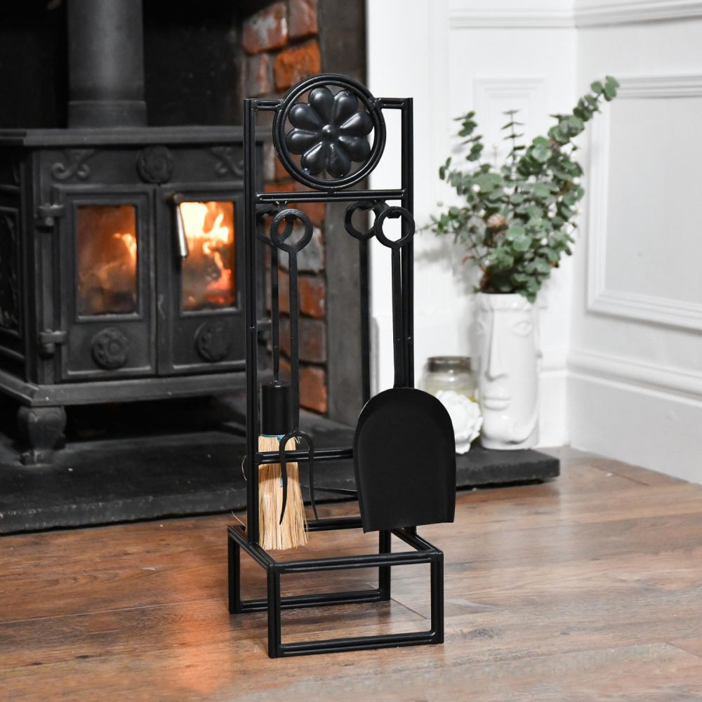 Black Deluxe Iron "Flower" Companion Set 62cm | Black Country Metalworks