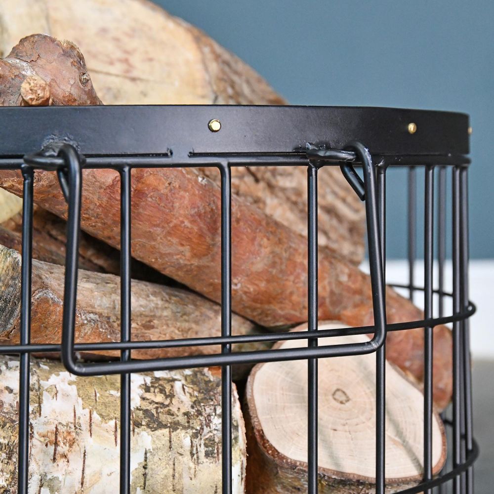 Black Wirework Fireside Log Bucket - 40cm | Black Country Metalworks