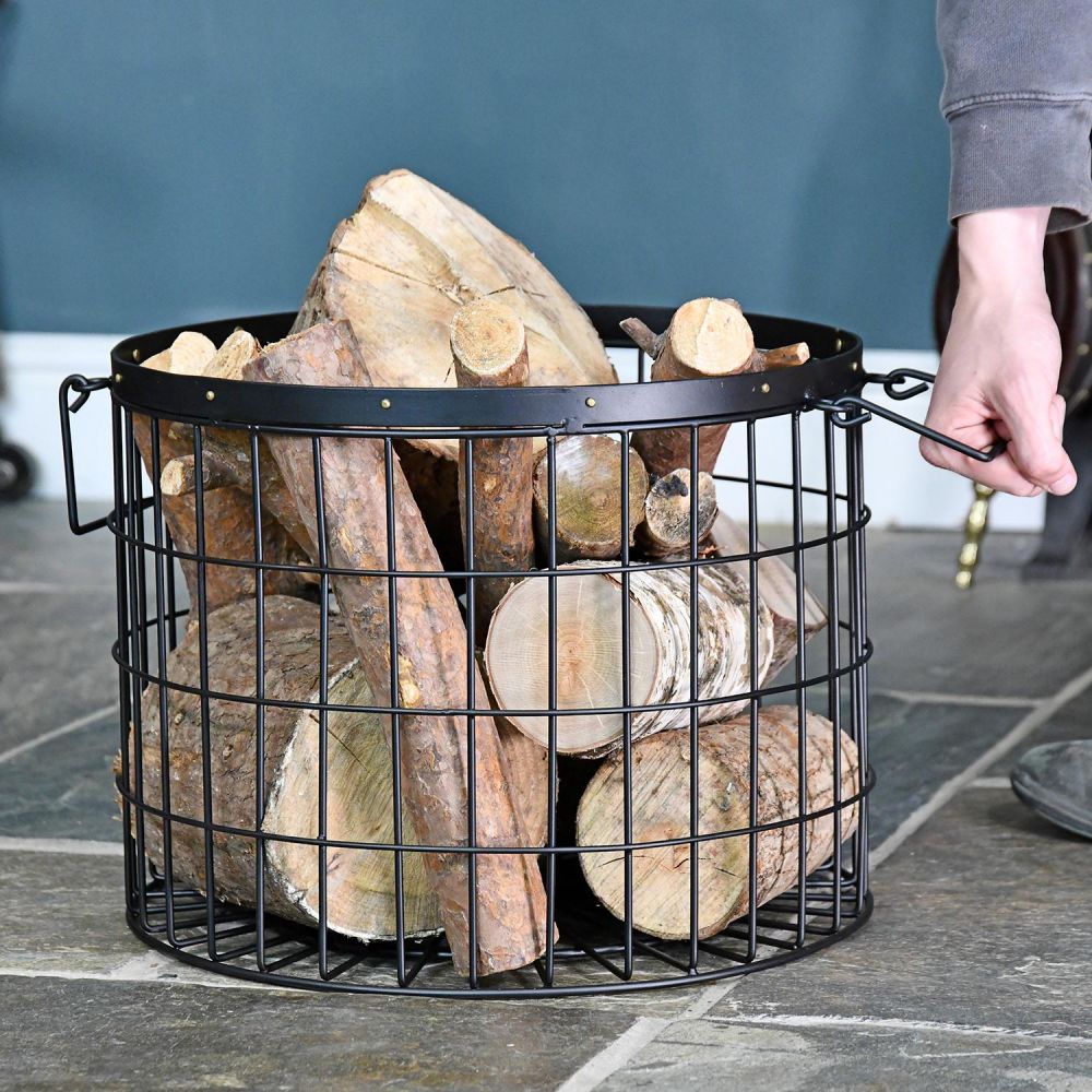 Black Wirework Fireside Log Bucket - 40cm | Black Country Metalworks
