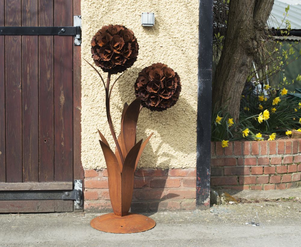 Dual Flower Rustic Garden Sculpture | Black Country Metalworks