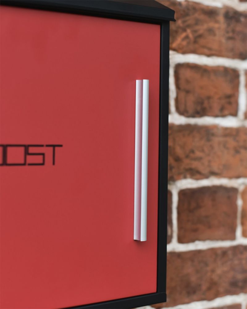 Contemporary Black and Red Wall Mounted Post Box | Black Country Metalworks