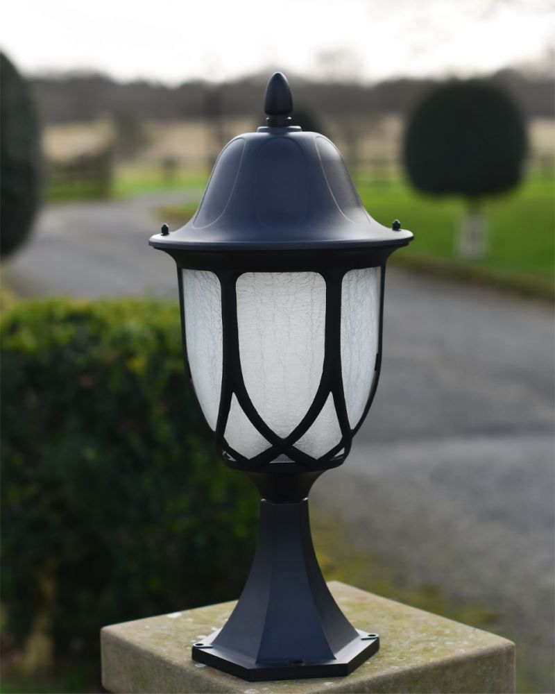 "Celene" Black Frosted Glass Pillar Light | Black Country Metalworks