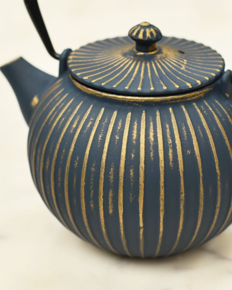 Blue & Gold "Ushirode Kyusu" Japanese Style Teapot | Black Country ...