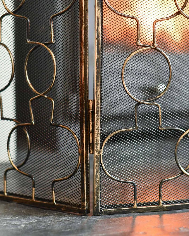 Gold Wash Gothic Three Fold Fire Guard | Black Country Metalworks