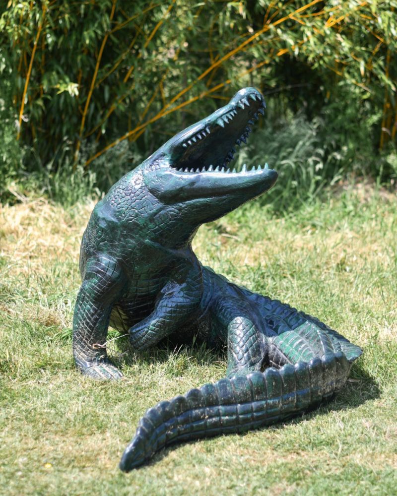 Brushed Green Cast Aluminium "Snappy" Alligator Garden Sculpture ...