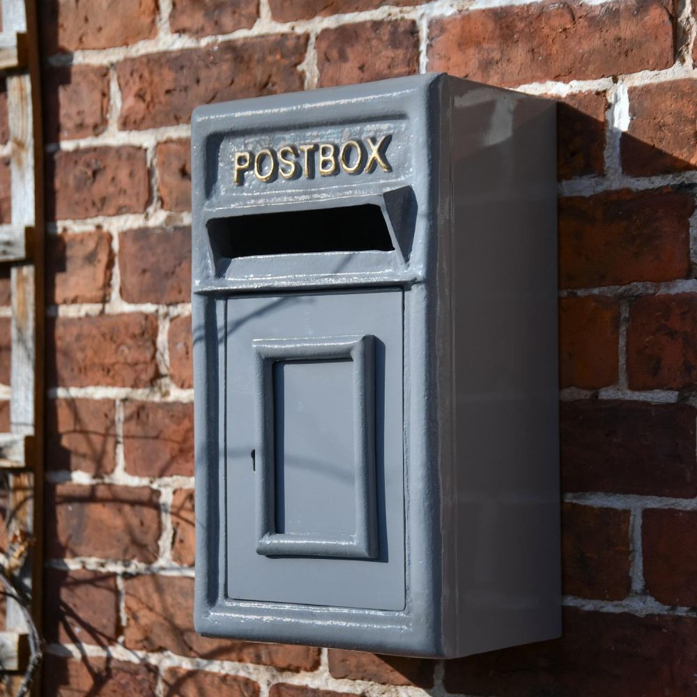 Traditional Grey & Gold Wall Mounted Post Box | Black Country Metalworks