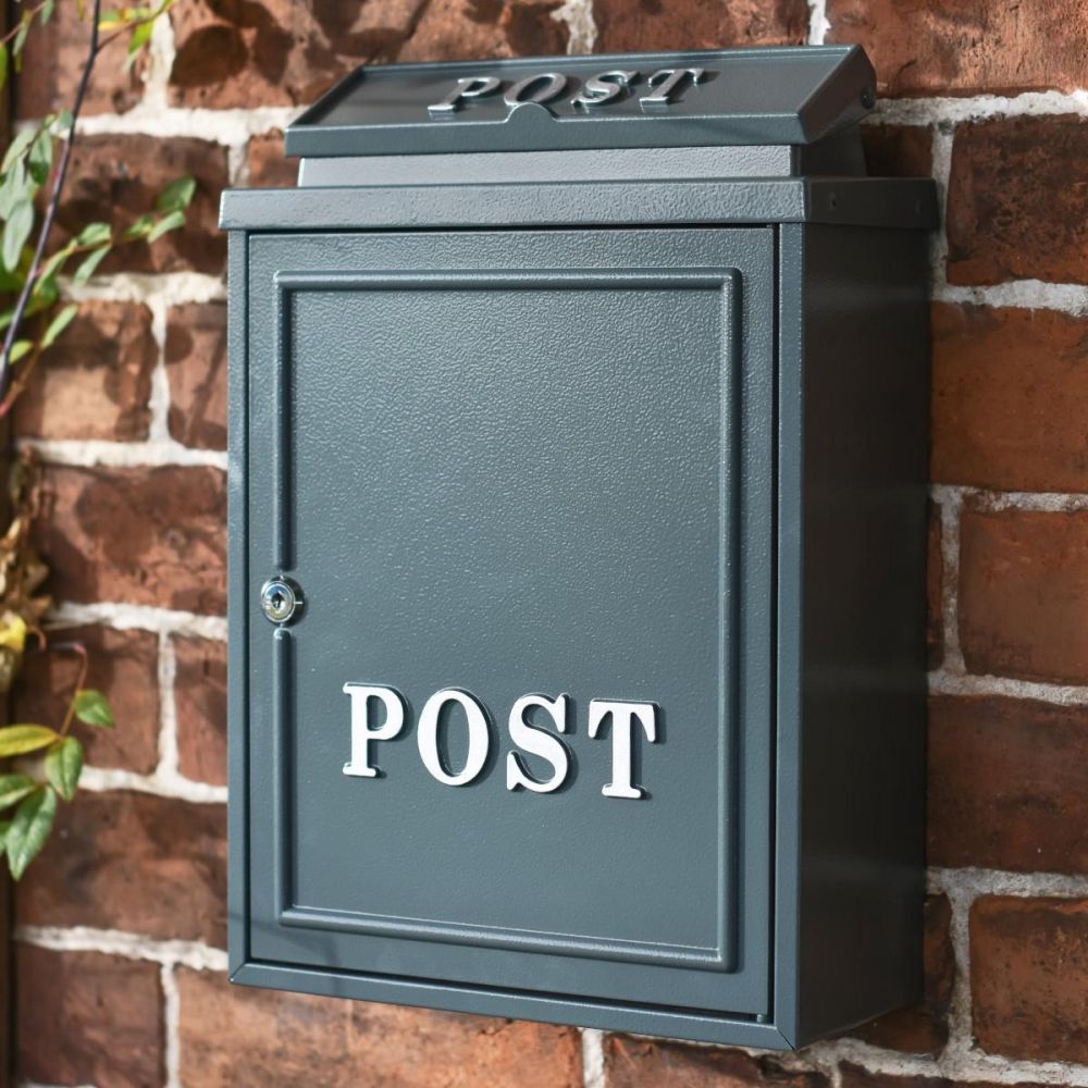 Grey "Oxford" Wall Mounted Post Box with Silver Text | Black Country ...