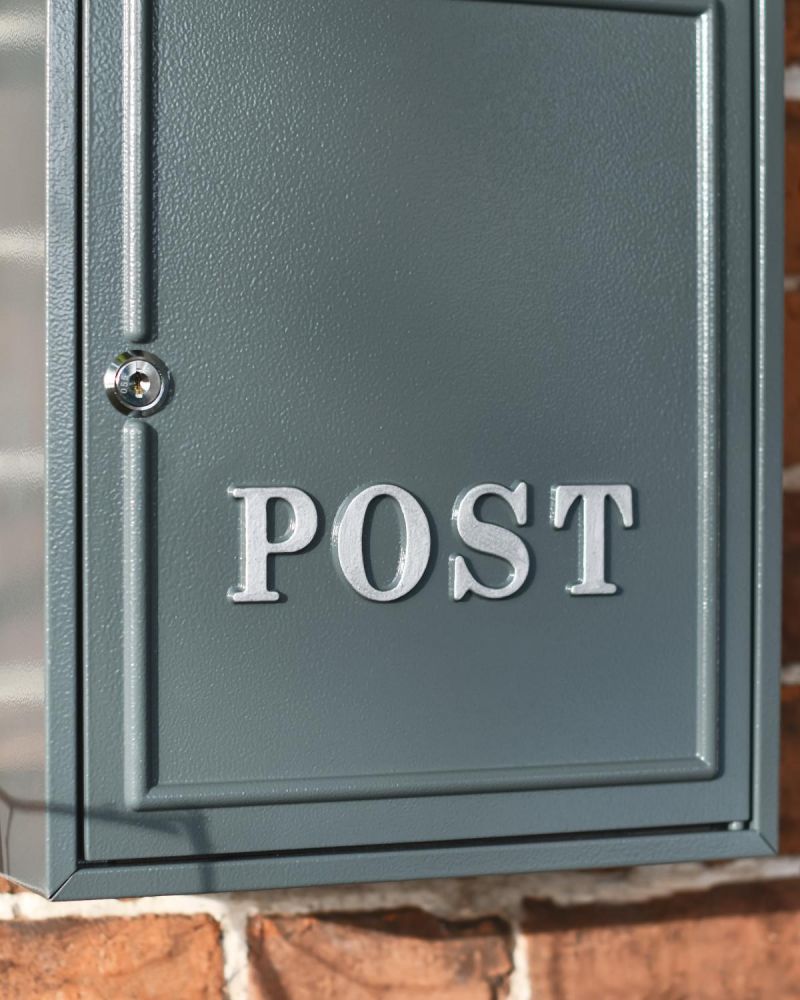 Grey "Oxford" Wall Mounted Post Box with Silver Text | Black Country ...