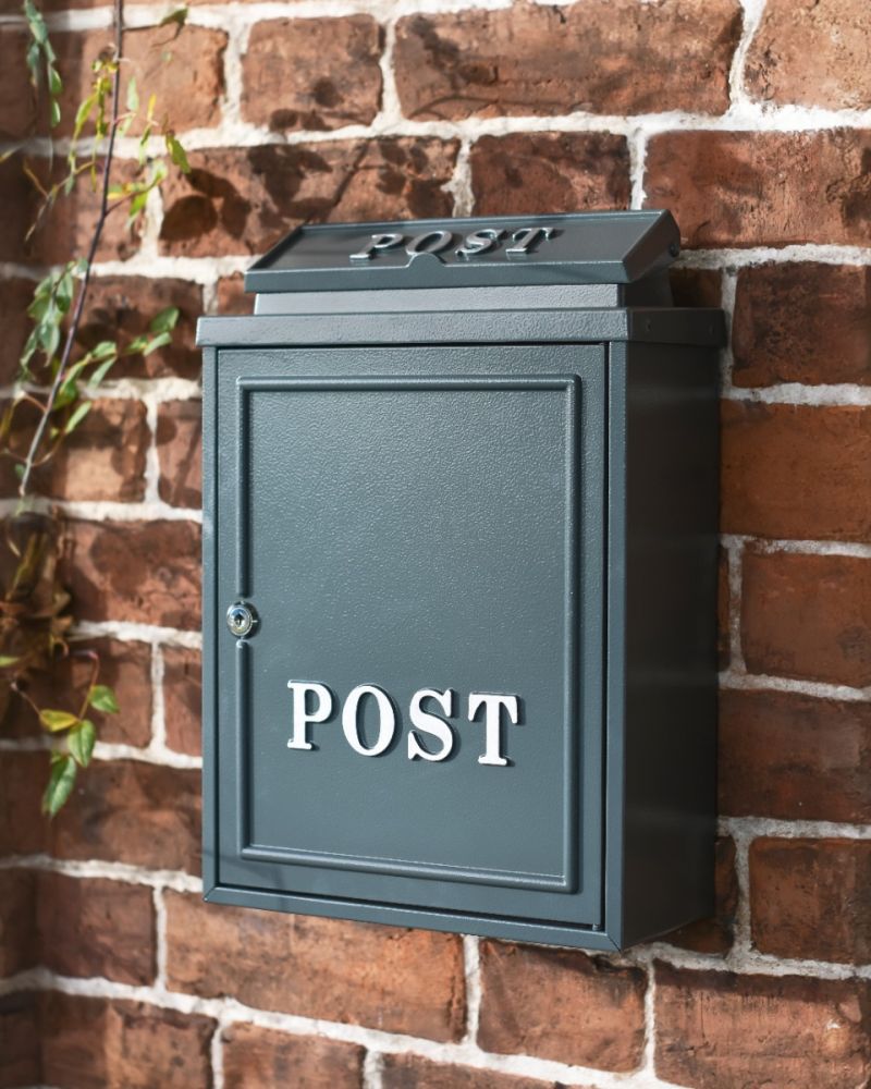 Grey "Oxford" Wall Mounted Post Box with Silver Text | Black Country ...