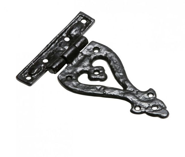 Antique Black Iron Heart Shaped Ornate Hinge | Black Country Metalworks