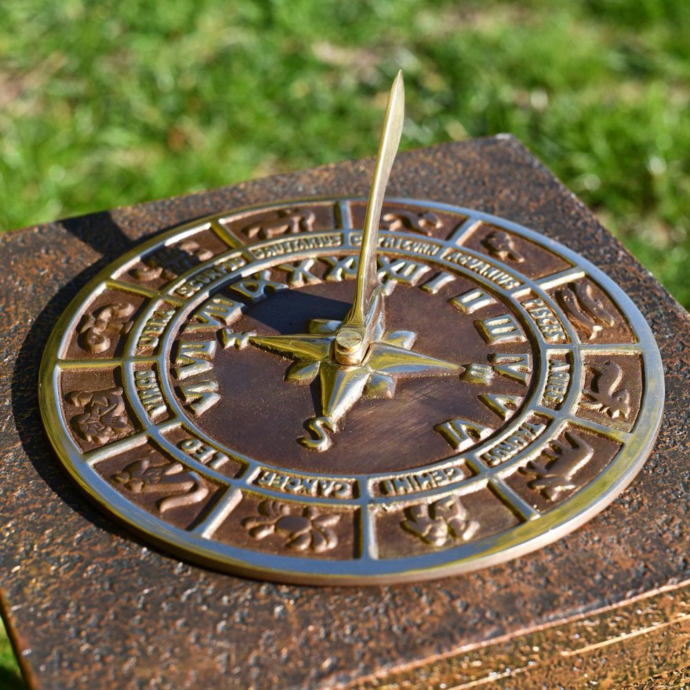 Antique Brass 'Horoscope' Sundial - 230mm | Black Country Metalworks